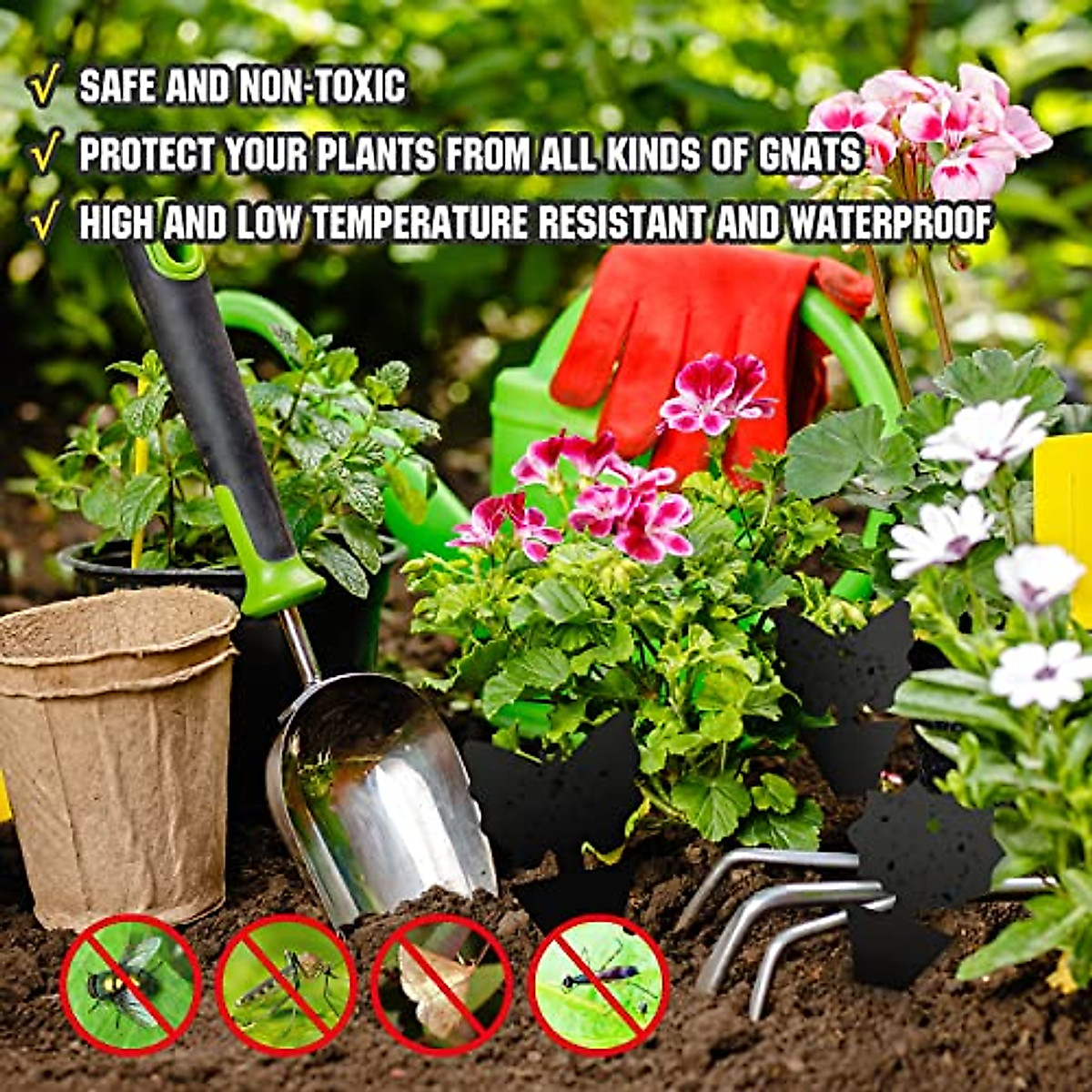 USKICH Sticky Traps Gnat Killer Fruit Fly Traps Non-Toxic and Odorless Fungus Gnat Traps Insect Traps Black Sticky Trap for Indoor and Outdoor Plants（48Pcs Black）