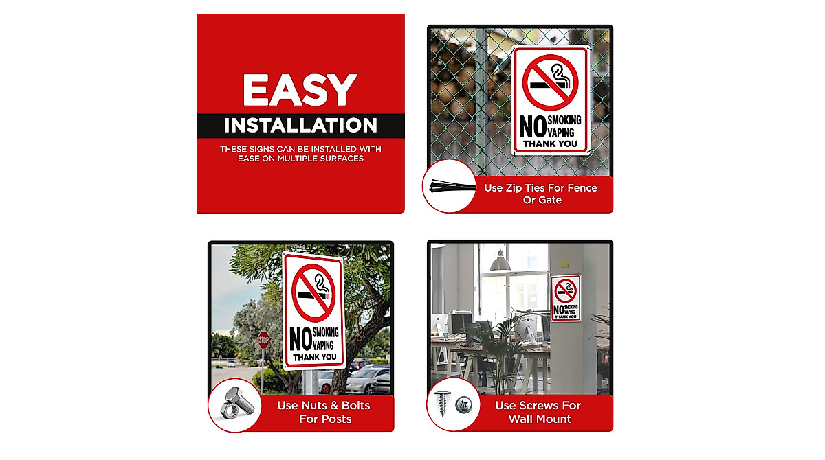 OLANZU No Smoking Signs - Durable 4 Pack Aluminum Signs