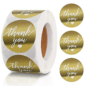 Vuzvuv 500 pcs Gold Thank You Laber Stickers, 1.5inch Labels Roll for Small Business, Birthday Party Wedding Packaging Bags, Box, Wrap Gifts, Mailer Seal Sticker，Bridal Shower(Gold-1.5"）