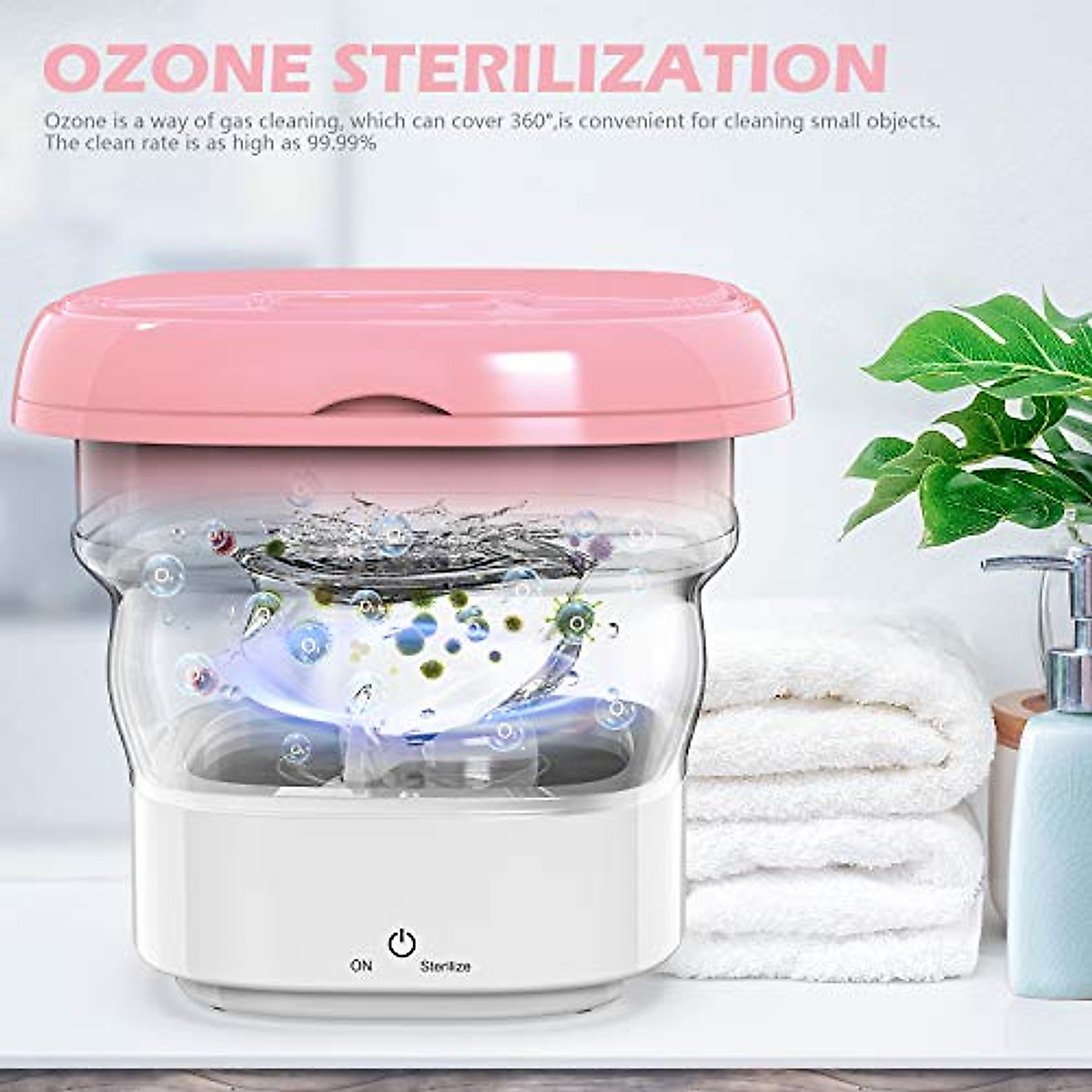 Portable Washing Machine，Ultrasonic Ozone sterilization，Foldable Mini Small Washer for Underwear or Small Items Washing Baby Clothes，Suitable for Apartment Dorm,Travelling，Best Gift Choice Pink