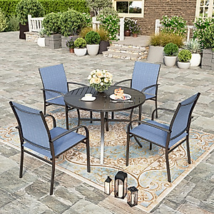 HERA'S HOUSE Patio Dining Chairs Set of 6, 36" Textilene Fabric Outdoor Chair with Wrought Iron Metal Frame Support 350lbs for Lawn Garden Backyard Kitchen, Blue