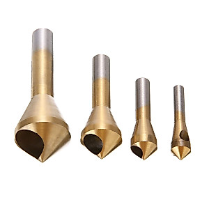 4 Pieces Chamfer Countersink Deburring Drill Bits Set Titanium Coated 6/8/10/12mm Round Shank Single End Countersinks Hole for Metal and Plastic