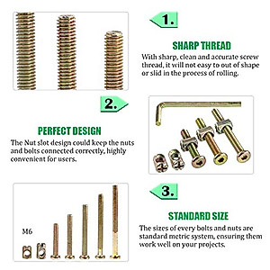 Keadic 185Pcs M6 20/30/40/50/60/70/80mm Baby Bed Screws Hardware Replacement Kit, Hex Socket Head Cap Screws Nuts for Furniture Cots Beds Crib, 1 Hex Key for Free