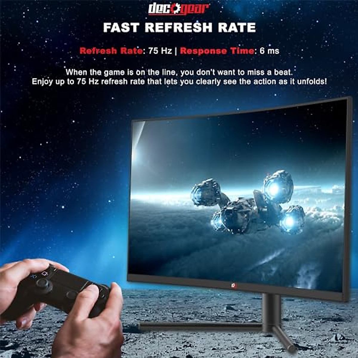 Deco Gear 32" Curved Gaming Monitor 1920x1080 with 3000:1 Contrast Ratio, 75 Hz Refresh Rate, 6ms Response Time, 16:9 Aspect Ratio, 103% sRGB Area Ratio