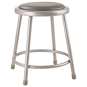National Public Seating 6400 Series Heavy Duty 18 Inch Steel Stool with Vinyl Padded Seat Supports up to 300 Pounds, Grey Frame and Legs