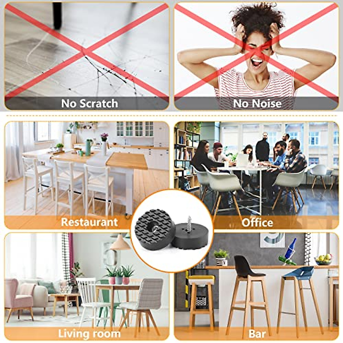 Screw-On Rubber Feet for Furniture - 32PCS Floor Protector for Chair Leg - 0.7" Sturdy Feet for Cutting Board Non Slip - Black Furniture Pad for Hardwood Floor - Durable Furniture Rubber Bumper