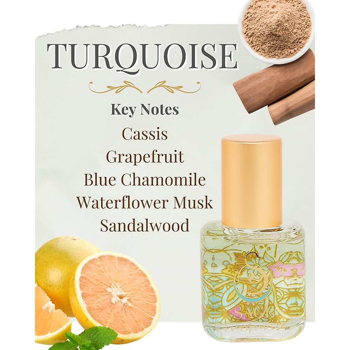Turquoise Organic Perfume Oil Extract Roll-On by Sage- 1/4 oz, Vegan & Cruelty-Free, Marine Scent, Waterflower Musk, Blue Chamomile, Grapefruit