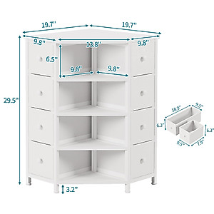 LUMTOK 8 Drawers Corner Dresser with Storage Fabric Drawers and Open Shelves for Small Space，Bedroom，Entryway，Living Room(White)