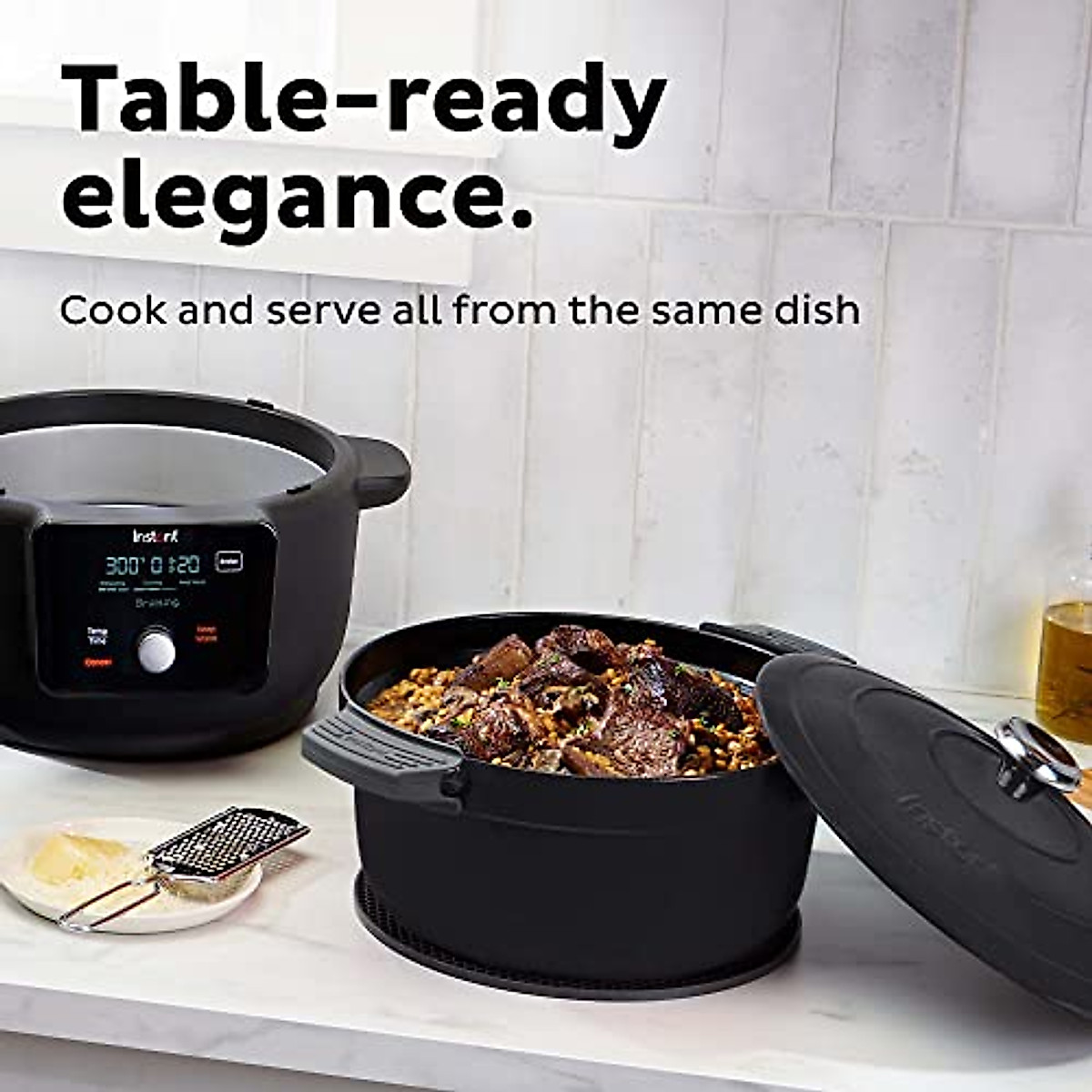 Instant Electric Round Dutch Oven, 6-Quart 1500W, From the Makers of Instant Pot, 5-in-1: Braise, Slow Cook, Sear/Sauté, Cooking Pan, Food Warmer, Enameled Cast Iron, Included Recipe Book, Black