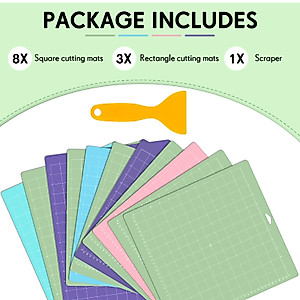 Soaoo 11 Pcs Cutting Mat Variety for Crafts Machine Gridded Quilting Cut Mats Strong Standard Light Adhesive Cutting Mats with Scraper for Arts Accessories (Multicolor,12'' X 12'', 24'' X 12'')