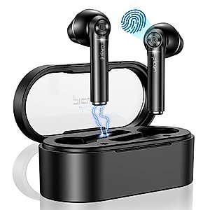 HEYKING Wireless Earbuds, Bluetooth 5.0 in Ear Headphones Wireless Charging Case TWS Earphones with Mic, Deep Bass/IPX4 Waterproof/42H Playtime/Touch Control,Black