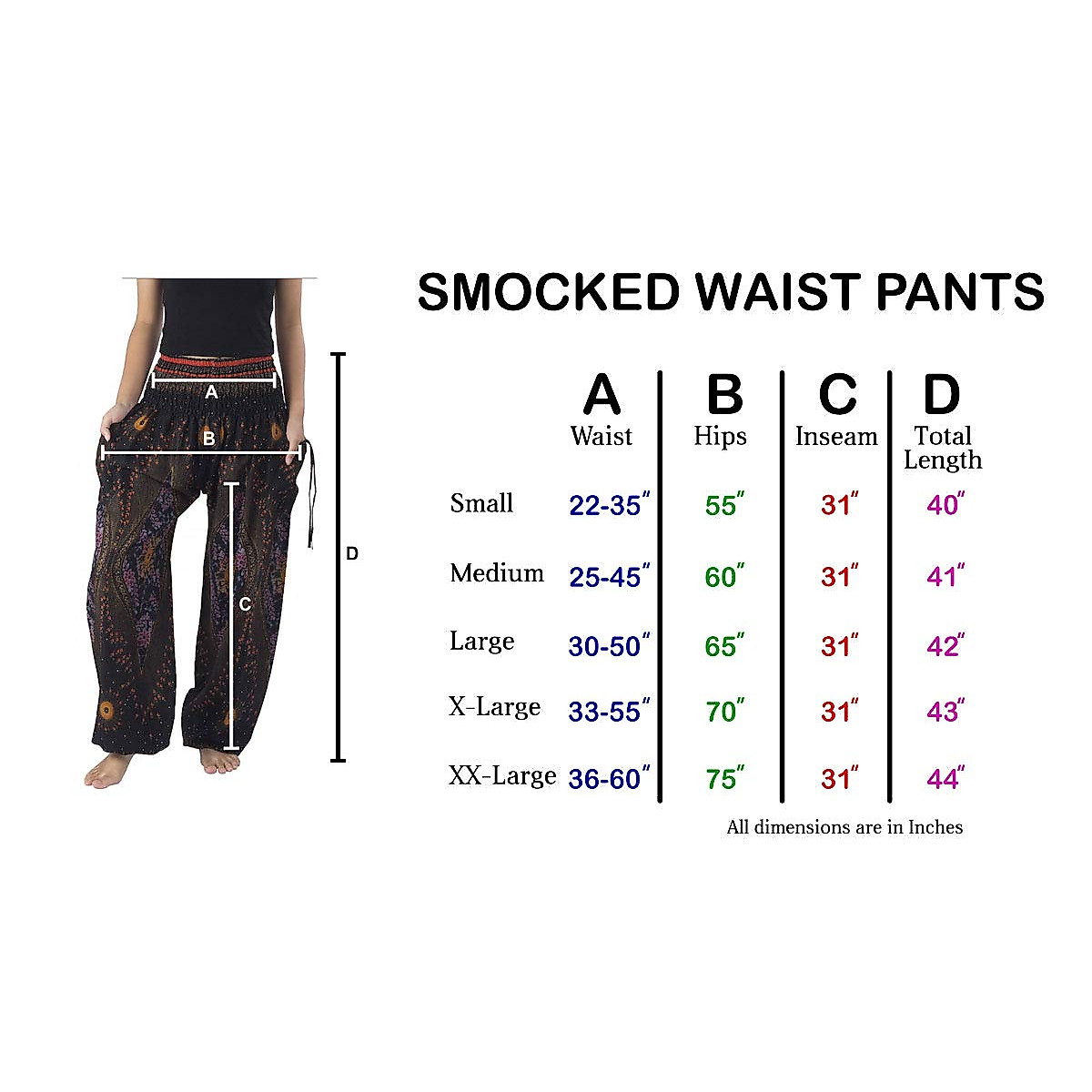 Lannaclothesdesign Women's Smocked Waist Boho Flowy Yoga Harem Pants Hippie Clothes (M, Dark Blue)