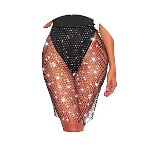 EVILD Women Mesh Rhinestone Body Chain Glitter Elastic Belly Skirt Sparkly Party Waist Chain Statement Belly Chain