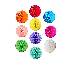 10pcs 6inch Paper Honeycomb Paper Pom Poms Decorative Tissue Paper Flower Colorful Hanging Flower Balls DIY Paper Handmade Craft for Wedding, Baby Shower, Birthday, Party,Home Decor (6inch-Colorful)
