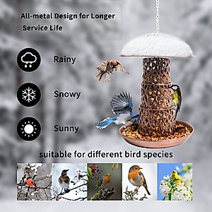 VGHELO Wild Bird Feeders for Outdoors Hanging, Metal Copper Bird Seed Feeders, Unique Hanging Bird Feeder for Backyard and Garden Decor