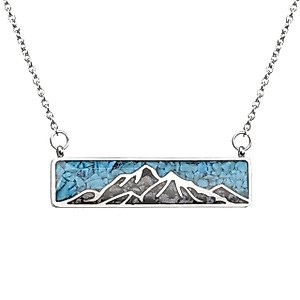 Lauren-Spencer Gemstone Mountain Necklace for Women Turquoise Tumbled Chips Pendant Necklace Dainty Mountain Range Bar Necklaces for Women Girls Nature Jewelry Gift, Stainless Steel, Created Turquoise