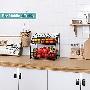 Fruit Basket for Kitchen, Fruit and Vegetable Storage Bowl Stand with Quality Metal Frame, Detachable, Large Capacity, 2 Tier Wire Produce Basket Fruit Holder for Kitchen Countertop Dining Table