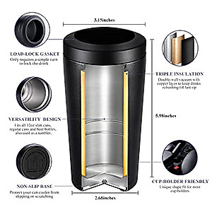 4 in 1 Insulated Slim Can Cooler for 12 OZ Cans and Beer Bottle - Keep 8 Hours Cold, Easy to Hold - Stainless Steel Can Holder, Double Walled Can Insulator for Hard Seltzer and More