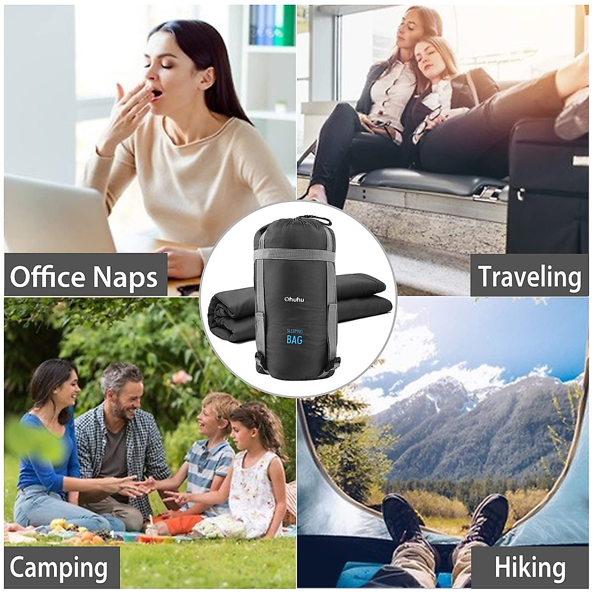 Ohuhu Lightweight Sleeping Bag for Backpacking - Summer Sleeping Bag Compact Ultralight Sleep Bag with Compression Sack for Adults Warm Weather Outdoor Camping Backpacking Hiking