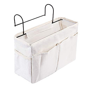 Scakbyer Bedside Caddy, 2PCS Bedside Storage Hanging Bag Bunk Bed Storage Caddy for Dormitory Room, Hospital Bed Rails, Baby Bed, Camp - White