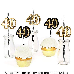 Adult 40th Birthday - Gold - Paper Straw Decor - Birthday Party Striped Decorative Straws - Set of 24