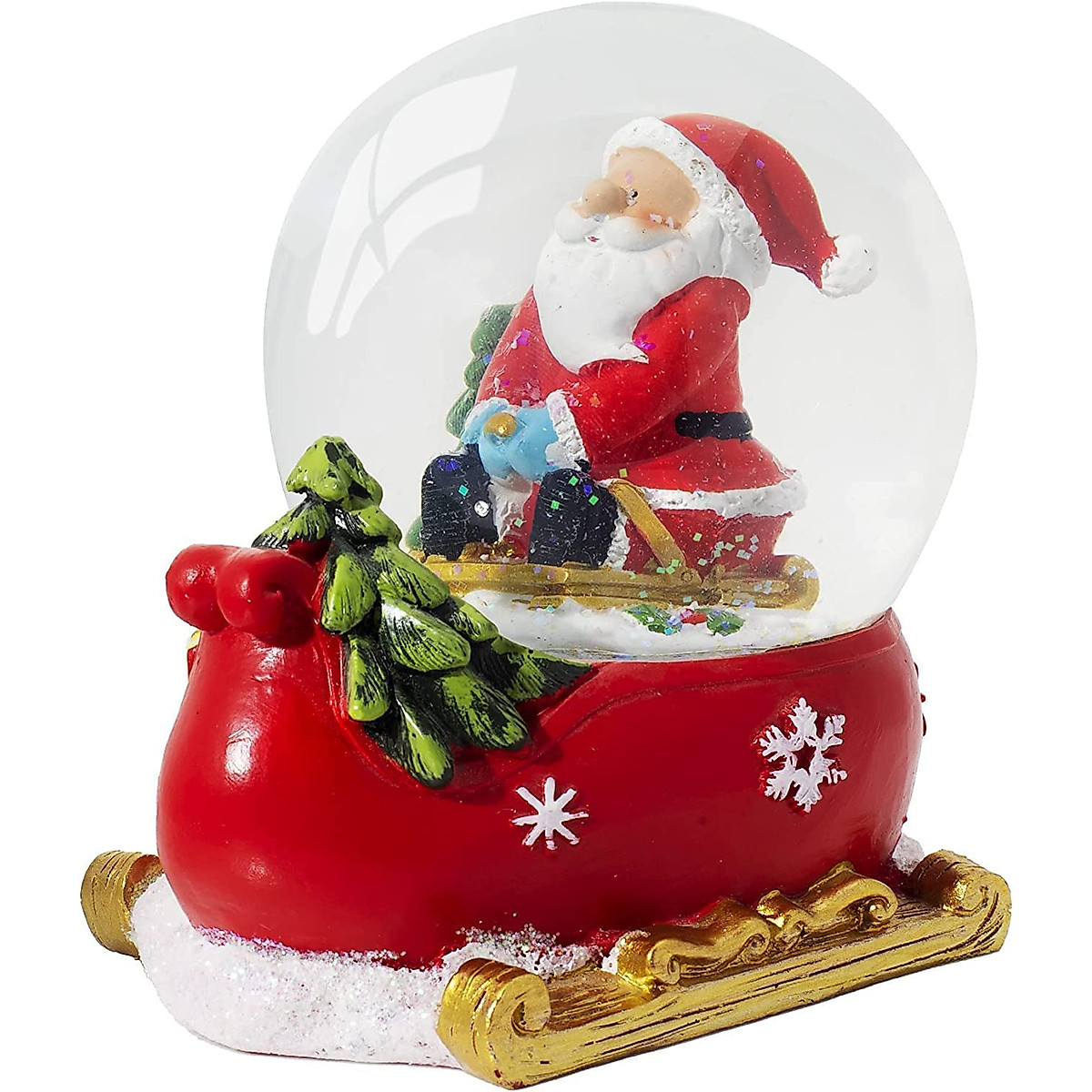 Celebright Christmas Musical Snow Globe - Plays 8 Songs Including Jingle Bells & Lights Up with Changing LED Colours - Large 14cm (Santa on a Sleigh Base)
