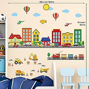 DECOWALL DS-8051 City Vehicles Wall Stickers Car Construction Truck Decals Removable for Kid Boys Nursery Bedroom Playroom Living Room Art Decor