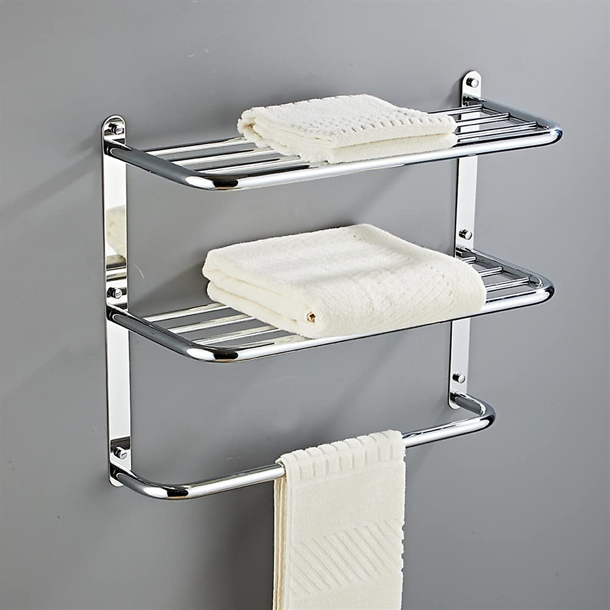 Towel Rack Bathroom Towel Rack, Bath Towel Bar, Chrome Three Tier Towel Hanger, SUS 304 Towel Holder Fixed Bath Towel Holder Bath Shelves Towel Rail Towel Shelf