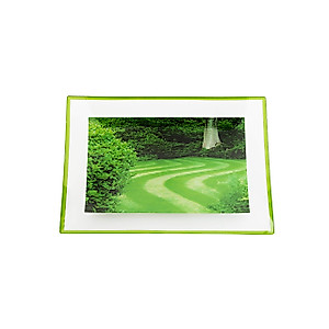 GAC Unique Landscape Design Rectangular Tempered Glass Serving Tray on Glass Ball Legs – 10x14 Inch – Break Resistant – Oven, Microwave, and Dishwasher Safe – Attractive Green Colored Serving Platter
