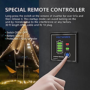 3000W Pure Sine Wave Inverter 12V DC to 120V AC Converter for Home RV Truck Off-Grid Solar Power Inverter 12V to 110V with 5V 2.4A USB Port AC Hardwire Remote Controller by VOLTWORKS Black