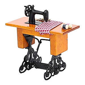 Dollhouse Sewing Machine, Fun Educational Toy Dollhouse Furniture Role Play Vintage Sewing Tools for Preschool Baby Girl Toys