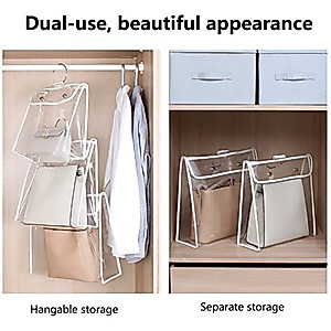 Dust Bags for Purses and Handbags with Lid Snap Hanging Hook, Transparent Dust Bag for Closet, Purse Protector Bag White L