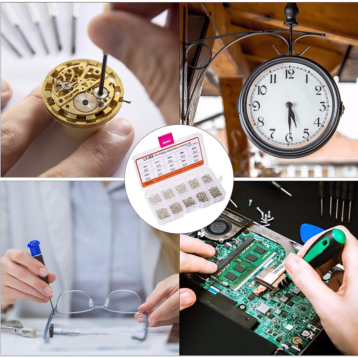 1000Pcs mini screw kit M1 M1.2 M1.4 M1.7 Phillips pan Head Micro Screws Self-Tapping Electronic small metric screw PA Nickel-Plated