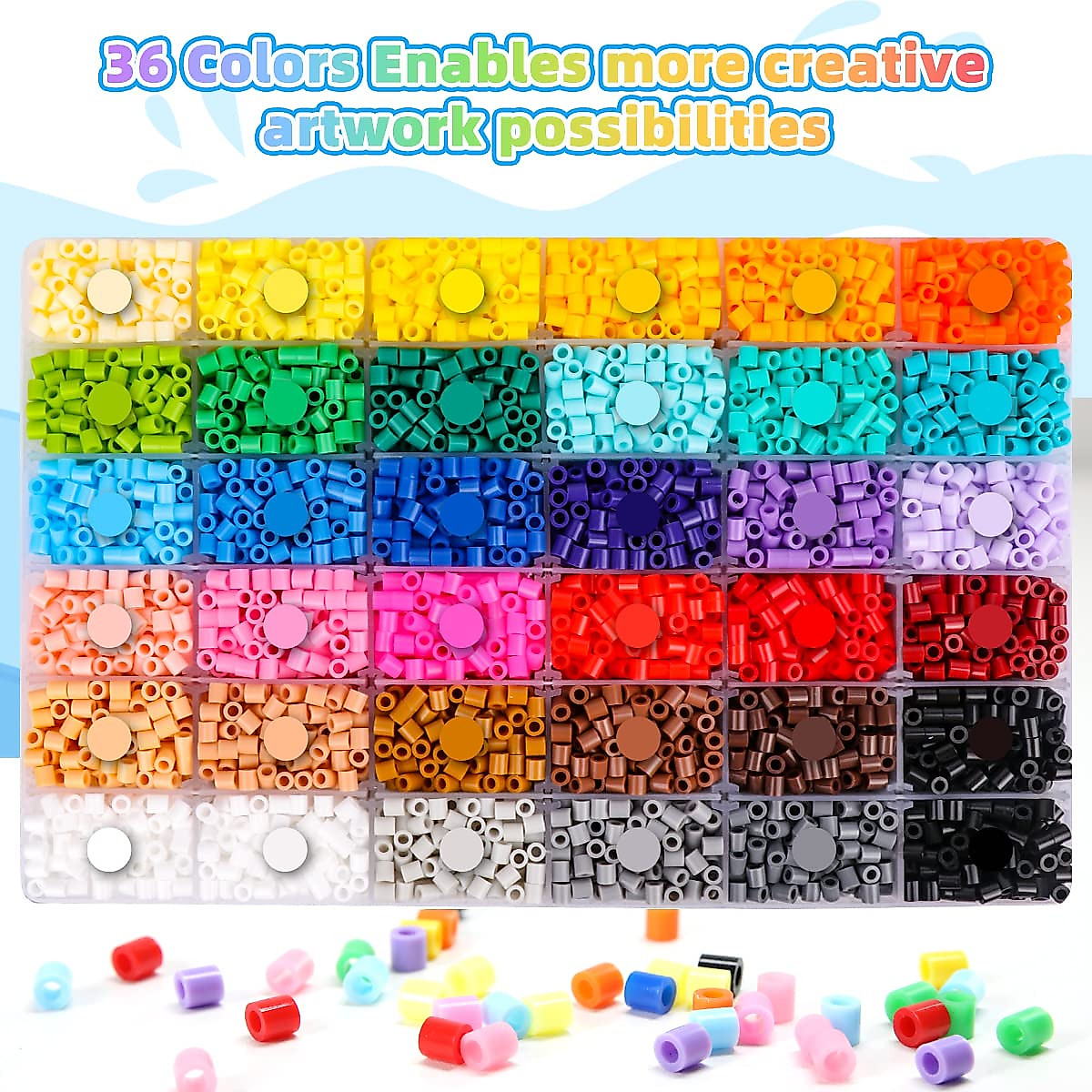 Meland Fuse Beads Kit - 11,000 pcs 36 Colors Fuse Beads Craft Set for Kids- 5MM Fuse Beads Set Including 5 Pegboards, Ironing Paper & Chain Accessories Iron Beads Christmas Birthday Gift