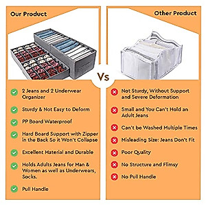 2 Wardrobe Clothes Organizer 7 Grids and 2 Sock Underwear Organizer Dividers 24 Cell with Zipper, Drawer organizers for clothing, Closet Organizers for jeans, underwear, socks and Ties, 4 packs in 1