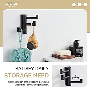 Angle Simple Swivel Towel Hook 3 Arms Matte Black, 304 Stainless Steel Triple Towel Holder, Independent Swing Robe Hook, Flexible Coat Hook, Wall Mount