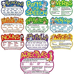 10 Pieces Parts of Speech Poster Grammar Poster Educational Grammar Cutouts Bulletin Board Set for Student Classroom School, 16.5 x 11.5 Inches
