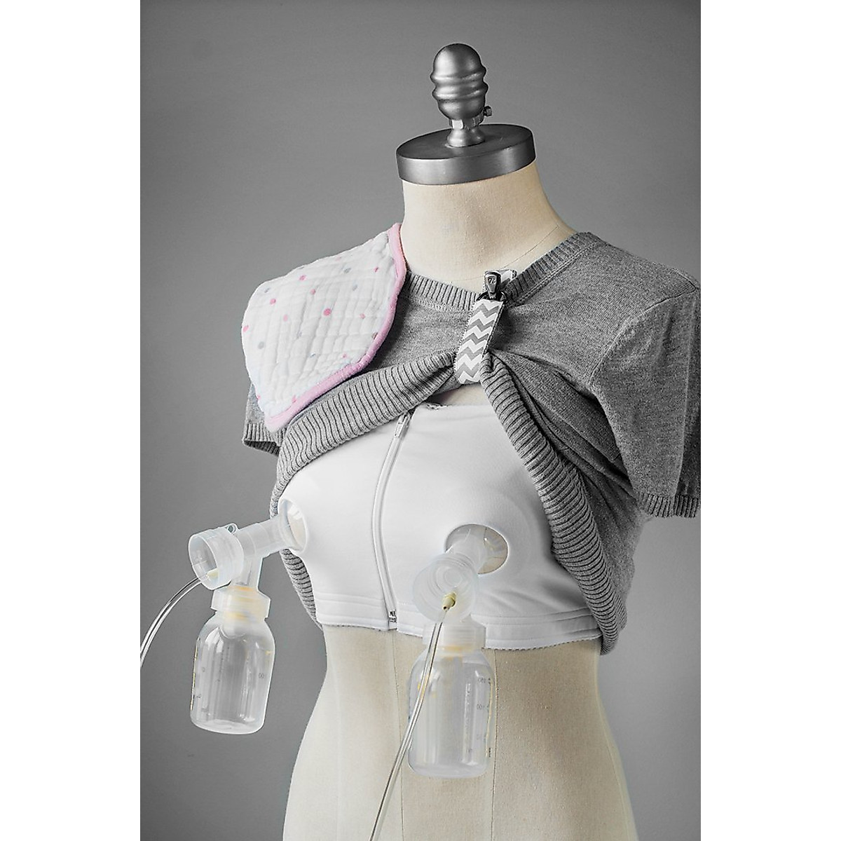 LatchPal Hands-Free Nursing Clip - Holds up Clothing to Make Breastfeeding and Pumping Easier, an Ideal Nursing Cover Accessory, Gray Chevron Pattern