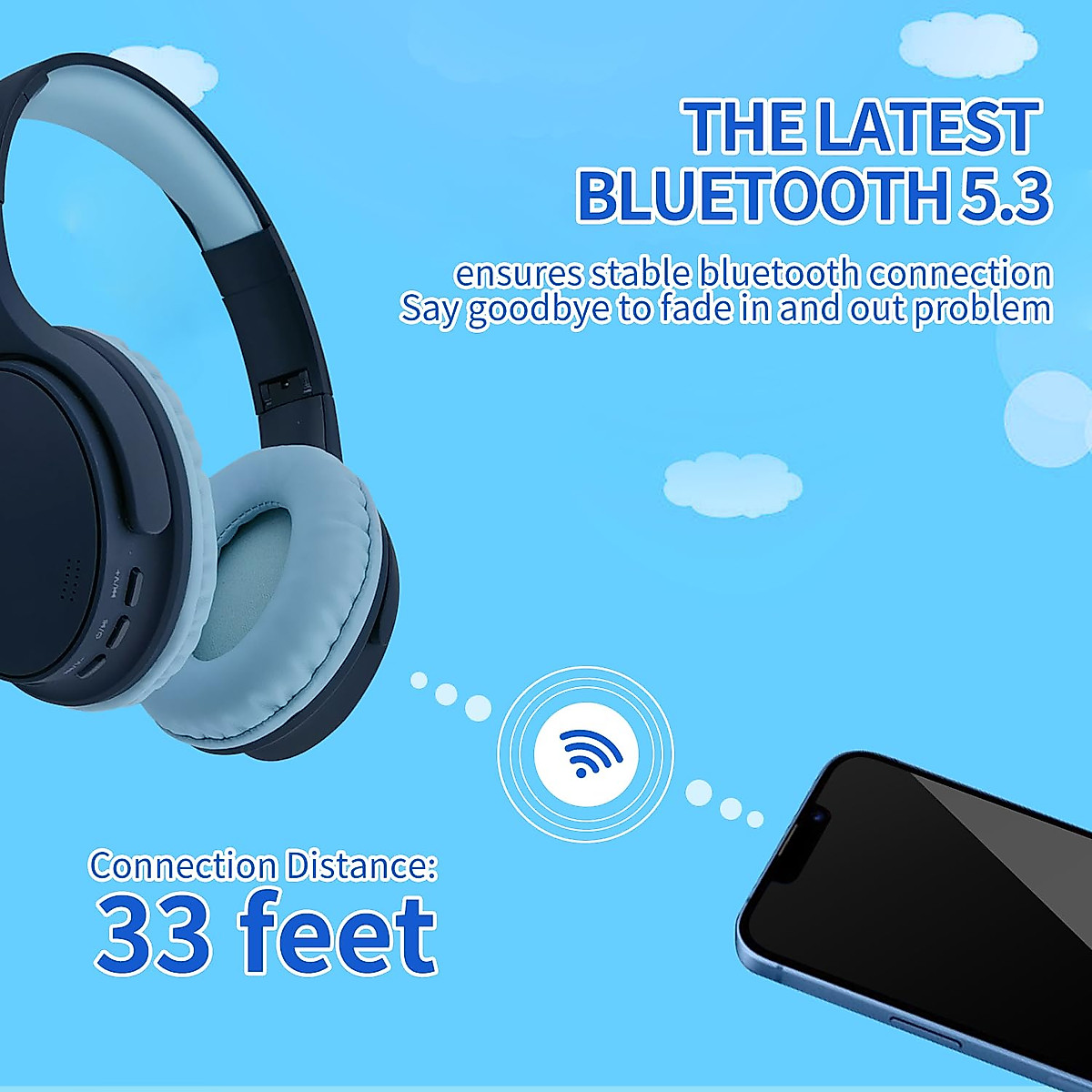 YUSONIC Bluetooth Headphones Over Ear, Noise Isolation Wireless Headphone for Teenger Adult Children for Home Travel Office School Phone Music use (Blue)