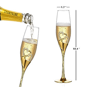 Parihy Gold Wedding Cake Knife and Server Set, Wedding Champagne Flutes, Wedding Engagement Gifts Toasting Glasses for Couple Bride and Groom, Cake Cutting Set of 4 for Wedding