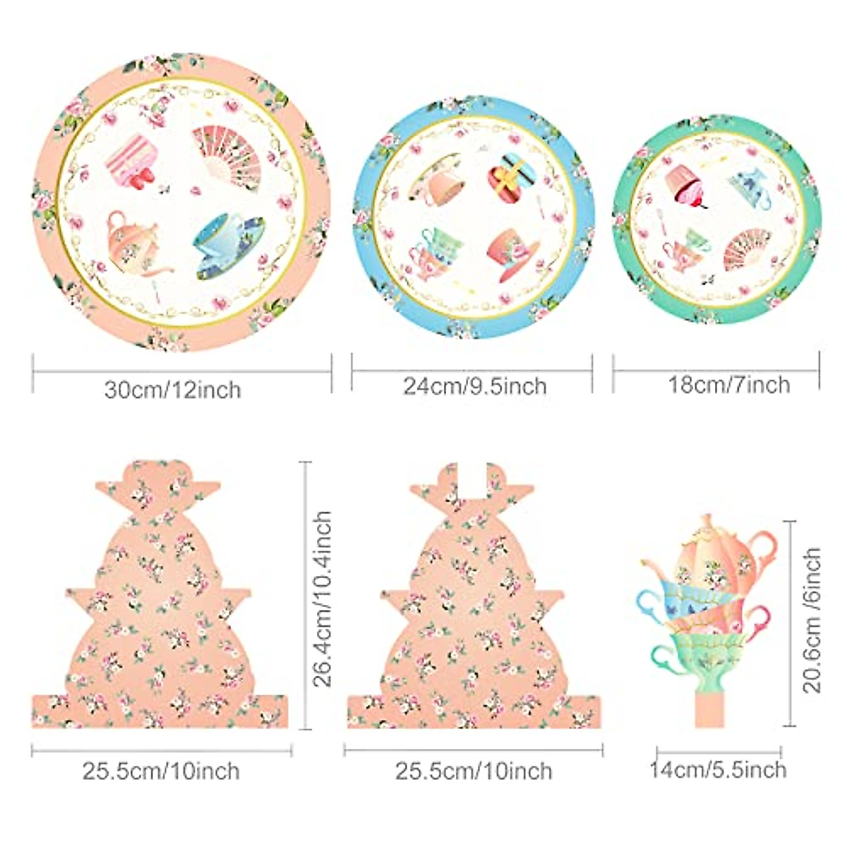 CC HOME Tea Party Cupcake Stand 3 Tier Tea Party Party Supplies Cake Stand for Kids Birthday Party Decorations Tea Party Theme Party Baby Shower Birthday Party Supplies