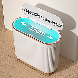Aupekro Bathroom Trash Can with Lid, 3.1 Gallon/12 Liter Slim Rubbish Bin Wastebasket, Rectangular Plastic Narrow Garbage Container Bin for Living Room, Kitchen, Toilet, Office(Green)