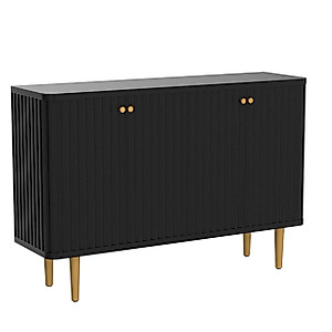HLR Sideboard Buffet Cabinet, 48" Modern Accent Cabinet with 4 Door and Removable Shelves, Credenza Entryway Cabinet with Storage for Living Room, Dinning Room, Black