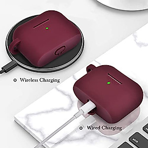 AIRSPO Compatible with Airpods Pro Case and AirTag Case Cover with Keychain Silicone Protective Skin Cover with Keychain（Burgundy）
