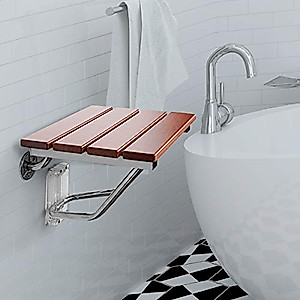 Giantex 15" Folding Shower Seat Bench Wooden Wall Mount Solid Wood Construction W/Steel Frame, 300lb Capacity for Senior, Handicap Disabled, Medical Use Foldable Bathroom Stool Foldaway Shower Chair