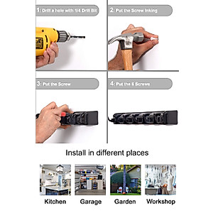 BonyandPo Broom and Mop Holder Wall Mounted - Heavy Duty Broom Holder Organizer with 2 Hooks and Screwdriver - Ideal for Cleaning Supplies Storage In Broom Closet or Over the Door (Black)