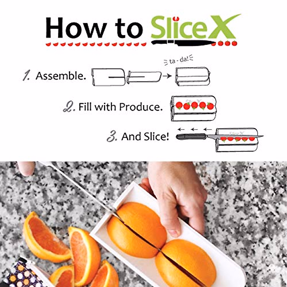 SLICEX Vegetable Slicing Guide; Finger-Safe Kitchen Cutting Gadget for Cherry Tomatoes, Grapes, Blueberries, Nuts and More