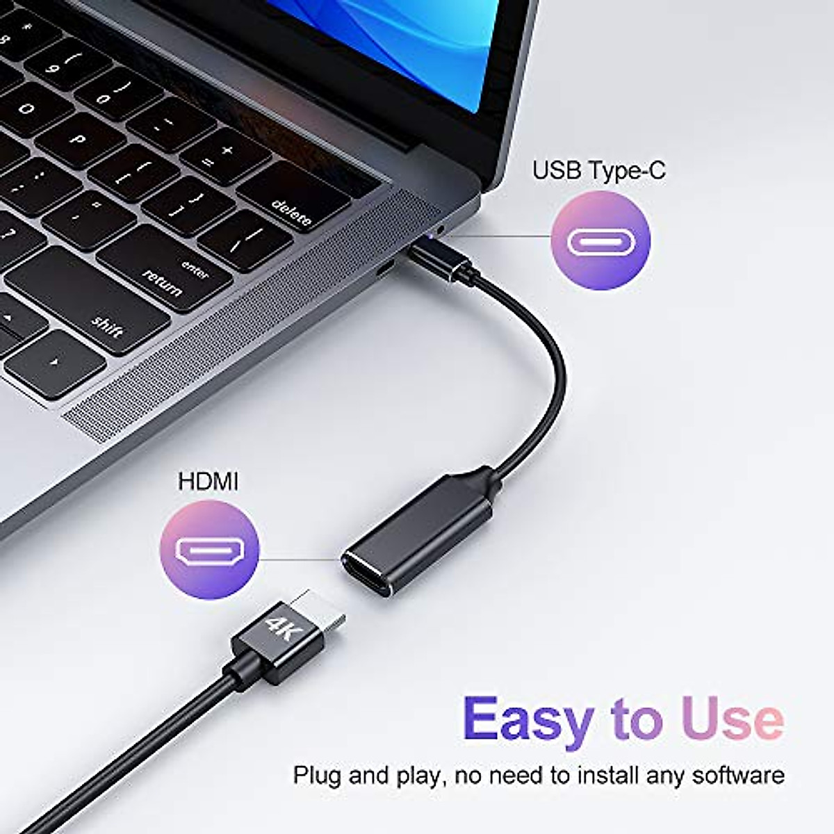 RayCue USB C to HDMI Adapter 4K, USB Type-C to HDMI Adapter [Thunderbolt 3/4 Compatible] with iPhone 15 Pro/Max, MacBook Pro/Air 2023, iPad Pro, iMac, S23, XPS, Surface and More