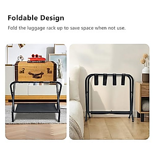 Dunatou Luggage Rack, Suitcase Stand with Storage Shelf, Luggage Stand for Guest Room, Hotel, Bedroom, Hold up to 200 lb, Black, Installation Method is Simpler than Before