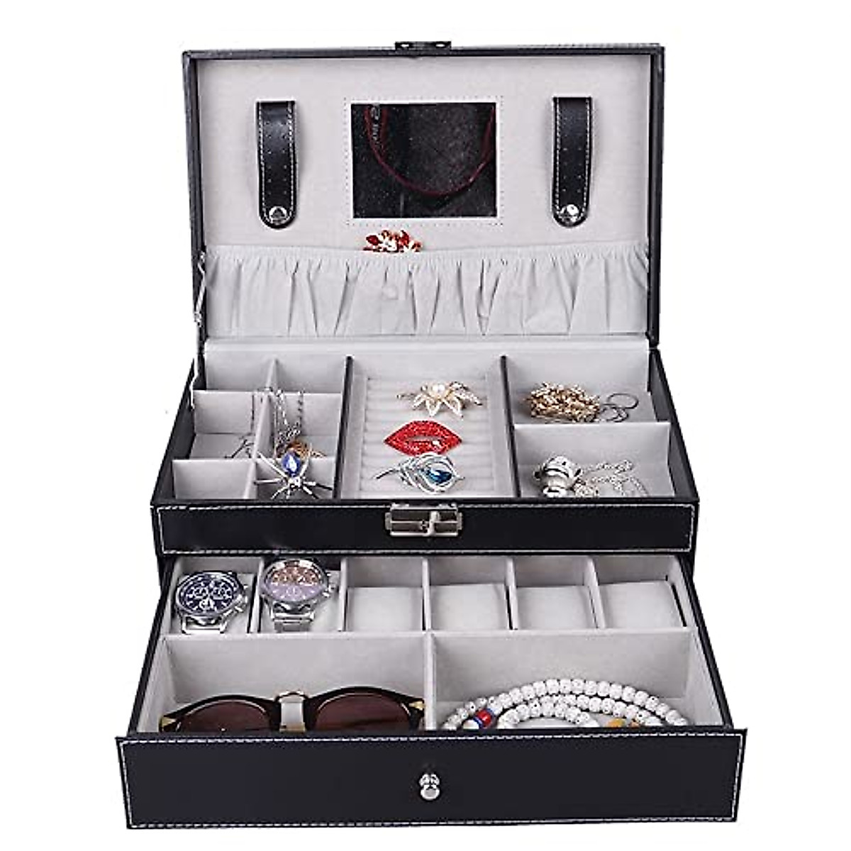 TOEWOE Portable Jewelry Box, 2-Layer Jewelry Organizer with Drawers, Jewelry Storage, Jewelry Box Organizer for Girls Women
